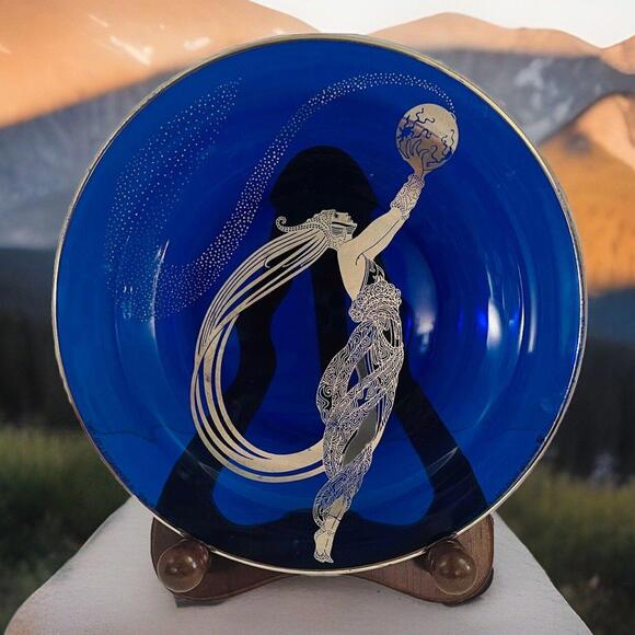 Other | Vintage Ert Cobalt Blue Decorative Glass Plate 1997 Fireflies ...